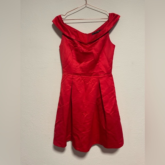 Zara | Dresses | Zara Basic Red Satin Off The Shoulder Dress | Poshmark